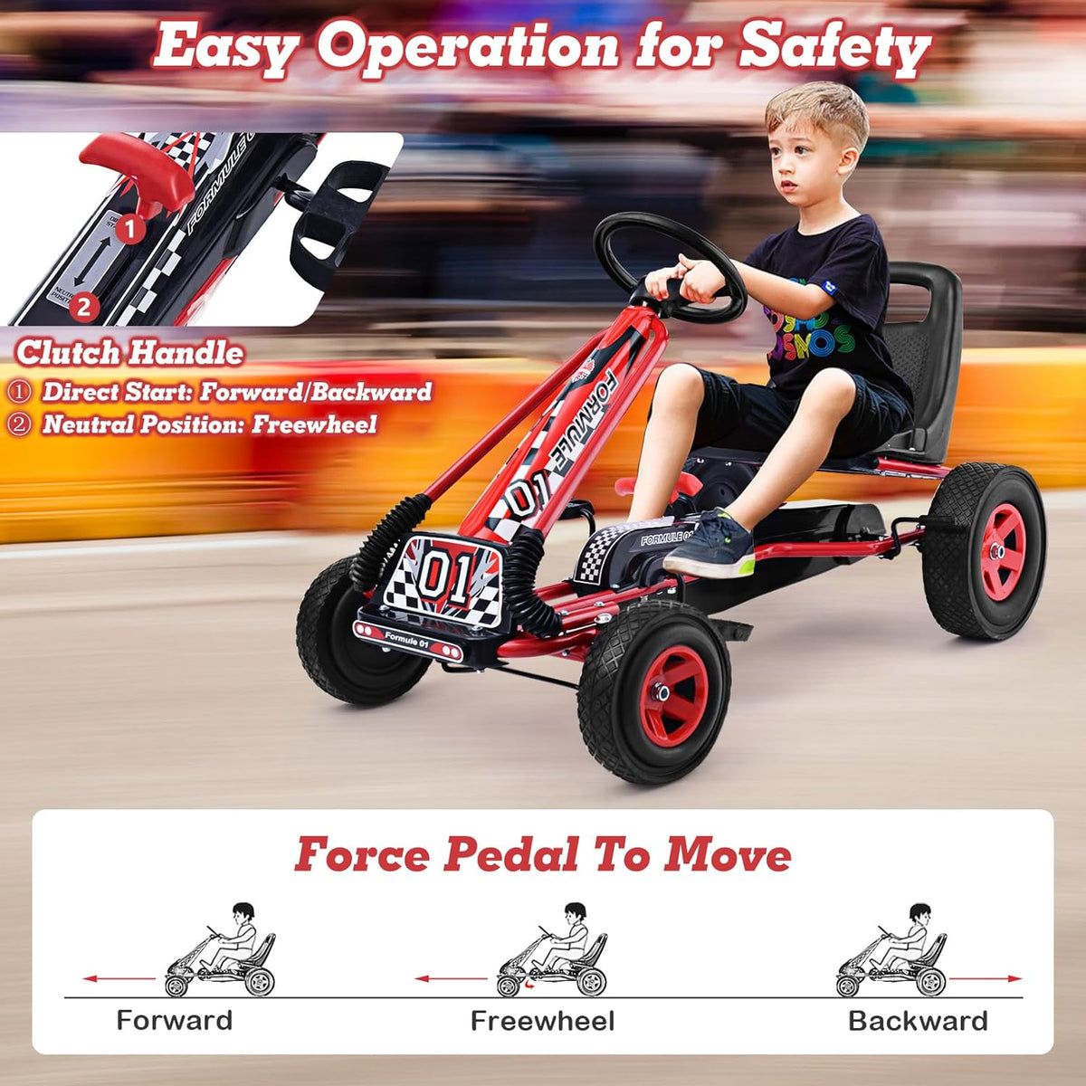 Go Kart for Kids, 4 Wheel Quad Off-Road Pedal on Foot Go Cart W/Steeri ...